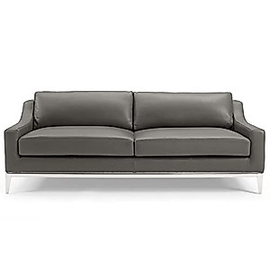 Modway Harness 83.5" Leather Sofa in Gray with Stainless Steel Base