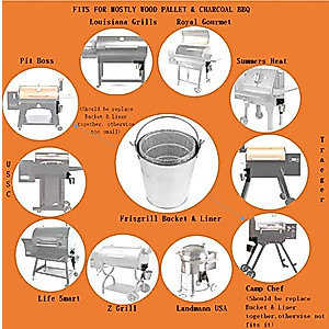 Drip Grease Bucket Can & 12-Pack Liners for Traeger 20/22/34, Pit Boss, etc Pellet Smoker Grill (Silver 12)