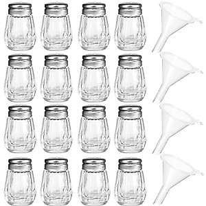 12 Pieces Mini Pepper Shakers Set Mini Shaker Tiny Pepper Shakers Glass Shaker Bottle Condiment Storage Jar with 4 Pieces Plastic Mini Funnels for Storing Pepper, Sugar