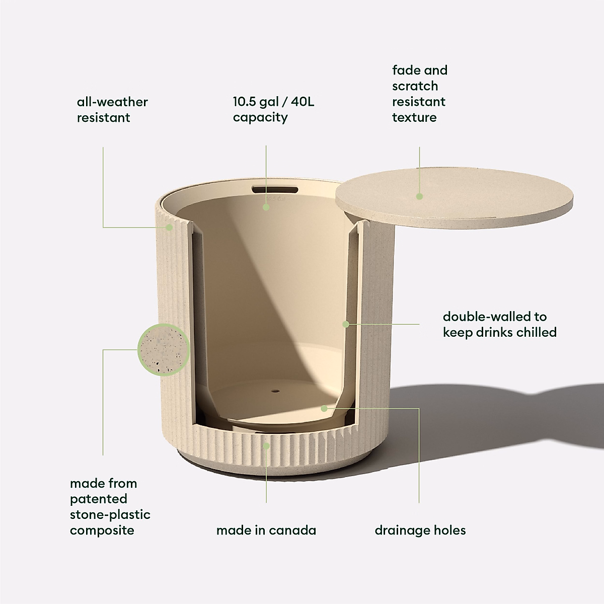 Veradek Cooler Side Table - 2 in 1 - Designed for use as Outdoor Side Table, Outdoor Patio Decor and Ice Chest