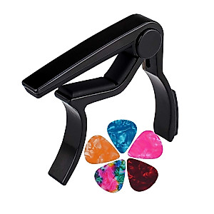 Capo,Guitar Capo,with 5 Pack Guitar Picks,Guitar Capos,for Acoustic Guitar,Electric Guitar,Bass,Ukulele (Black)