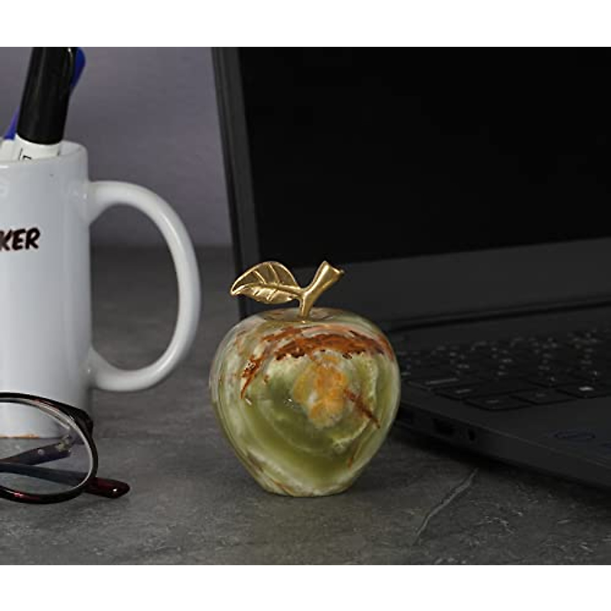 RADICALn Decoration Piece Handmade Marble Home Decor Green Onyx Apple Paperweight – Best for Office Table Decoration & Study Room Decor Paperweight