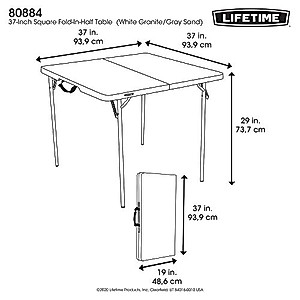Lifetime 80884 37-Inch Square Fold-in-Half Table, 2 Pack, Light Commercial, White Granite