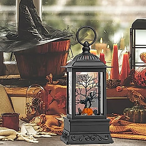Halloween Snow Globe, Halloween Decorations for Home, Glittering Lighted Lantern Black Cat Fall Autumn Decor
