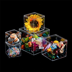 4.7/4/3.3/3/2.5 inch Clear Acrylic Box with Lid, Jewelry Display Box, Plastic Square Cube Decorative Storage Boxes for Candy Pill and Tiny Jewelry, Artwork Display