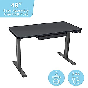 Motionwise Electric Standing Desk, 24”x48 Home Office Series, 28"-48" with Quickly Program up to 4 pre-Set Height adjustments and USB Charge Port, Black Top with light Grey frame
