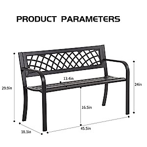 Garden Bench Outdoor Metal Park Benches Cast-Iron Patio Bench with Mesh Pattern Plastic Backrest Armrests for Patio Park Lawn Yard,Black