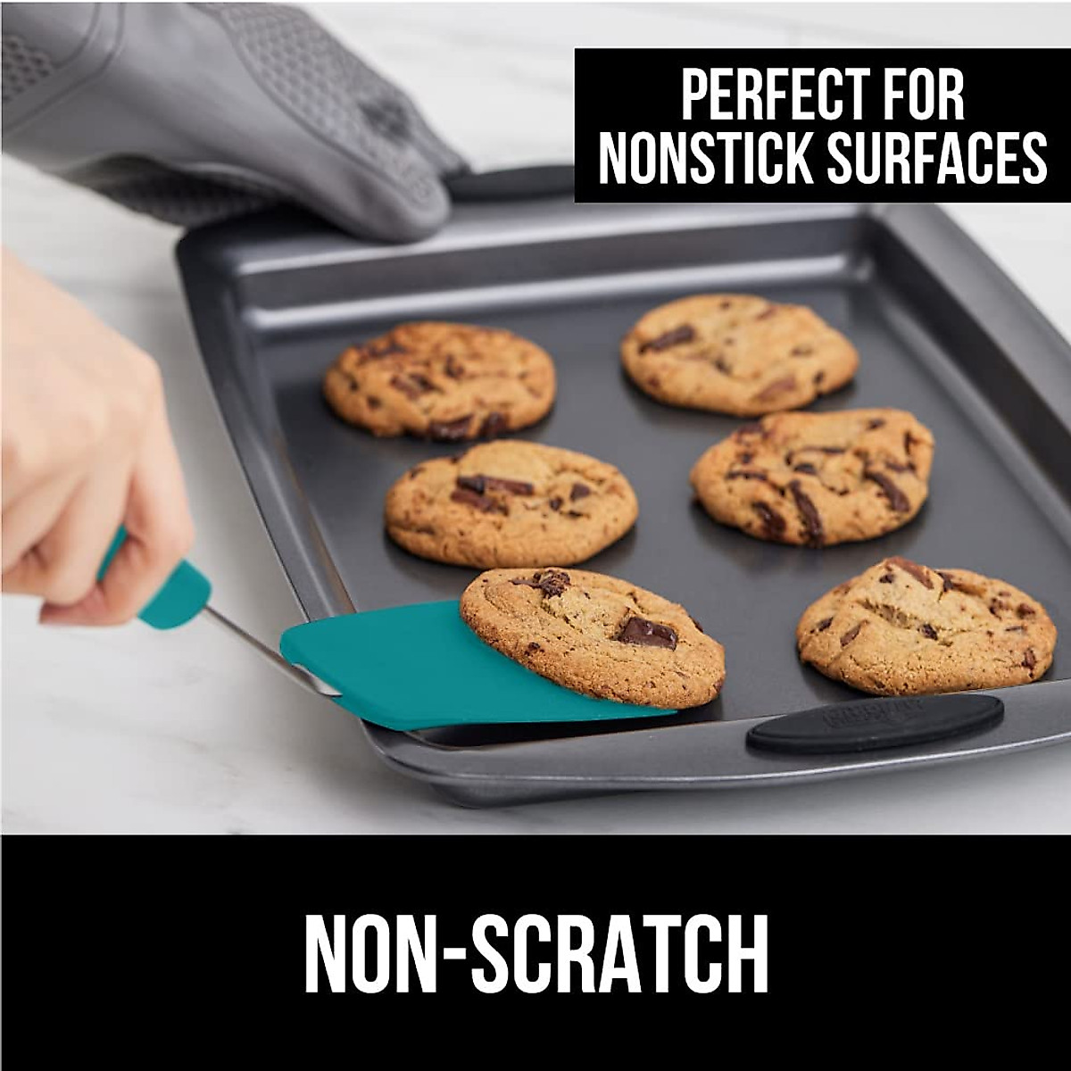 Gorilla Grip Silicone Spatula and Meat Tenderizer, Flexible Silicone Spatula Size 11.6 Inch, BPA Free Heat Resistant, Spiked Side Meat Tenderizer, Both In Turquoise Color, 2 Item Bundle