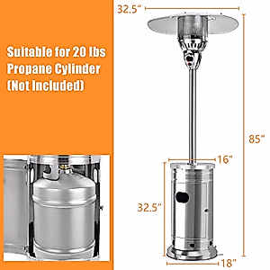 Tangkula 48,000 BTU Outdoor Patio Heater with Wheels, Stainless Steel Propane Heater with Tip-Over & Flameout Protection, Propane Gas Heater with Drink Shelf Table for Commercial & Residential