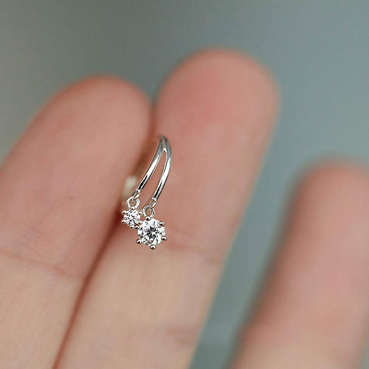 Double Mini CZ Charm Dangle Drop Small Hoop Earrings for Women Cartilage S925 Sterling Silver Cute Huggie Hinged Hoops Hypoallergenic Jewelry Gifts for Birthday Bff Daughter Xmas (silver)