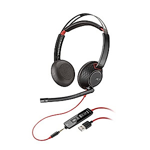 Poly Blackwire 5220 USB-A Wired Headset (Plantronics) - Flexible Noise-Canceling Boom Mic - Ergonomic Design - Connect to PC/Mac, Mobile via USB-A or 3.5 mm - Works w/Teams, Zoom - Amazon Exclusive