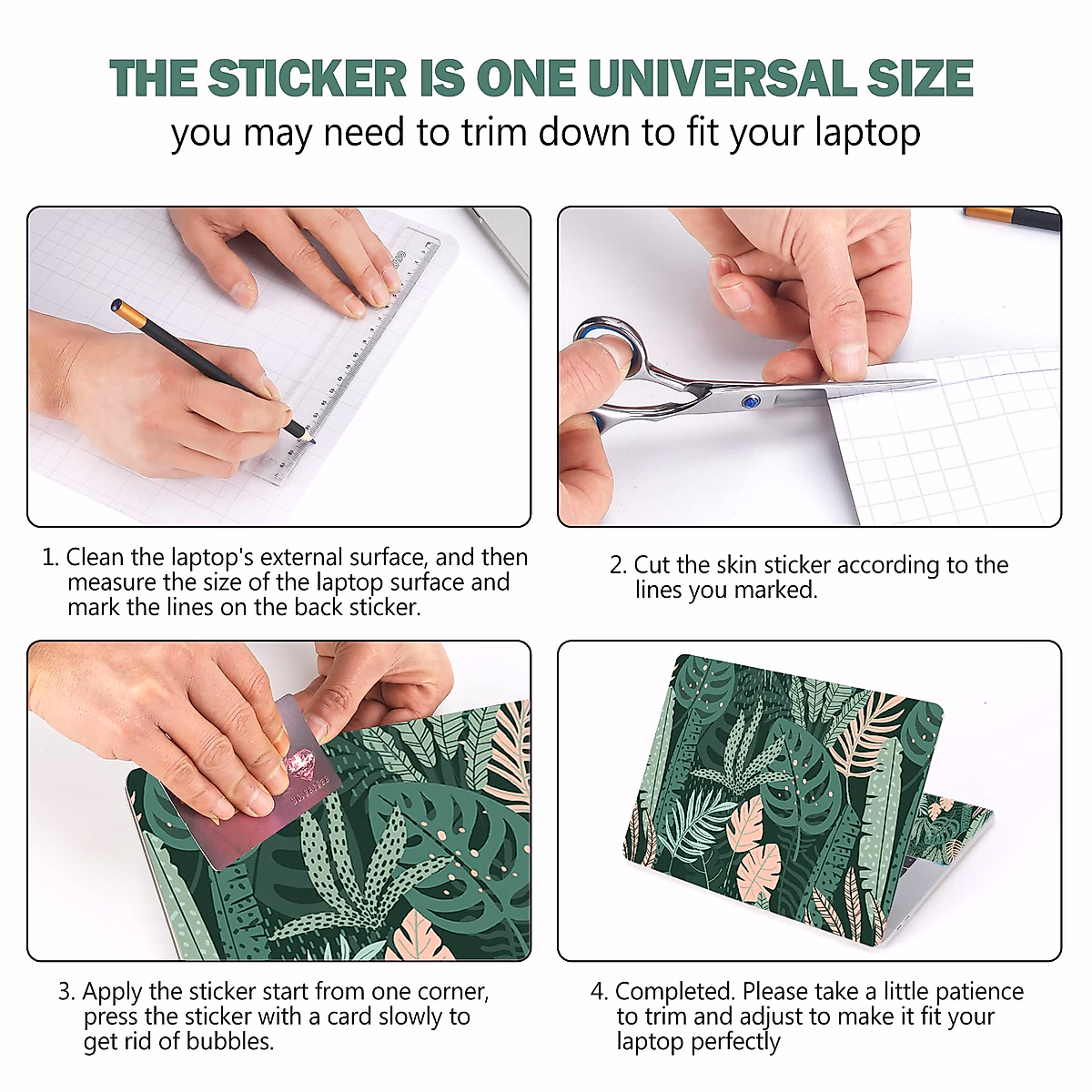 AIMSA Laptop Skin Sticker Decal, 12 13 13.3 14 15 15.4 15.6 inch Laptop Art Decal Protector Notebook Netbook PC 15.6" Universal Vinyl Cover, Pink Green Leaves