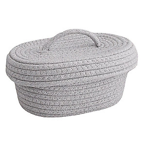 Desktop Storage Box with Lid, Handmade Cotton Rope Storage Basket for Makeup Sundries Snack Needles(Gray)