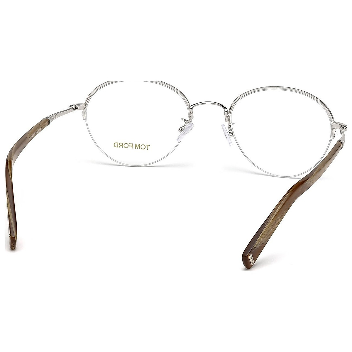Tom Ford Round Eyeglasses TF5334 018 Size: 52mm Rhodium/Light Brown Horn FT5334
