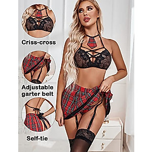 Avidlove Lingerie for Women Sexy Naughty Schoolgirl Costume Cosplay Lingerie Set Roleplay Outfit Set