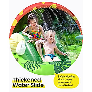 Inflatable Kids Pool, Airefina Dino Planet Inflatable Play Center Kiddie Pool with Water Slide, Ultra Thick 97"x76"x41" Toddle Pool with Play Ball Hoop, for Backyard, Garden, Water Park, Ages 3+