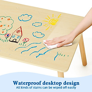 OOOK Kids Wood Table and Chair Set - Including 2 Animal Chairs - Waterproof Desktop - Adorable Toddler Table Chairs Set for Eating, Snack Time and Play Games