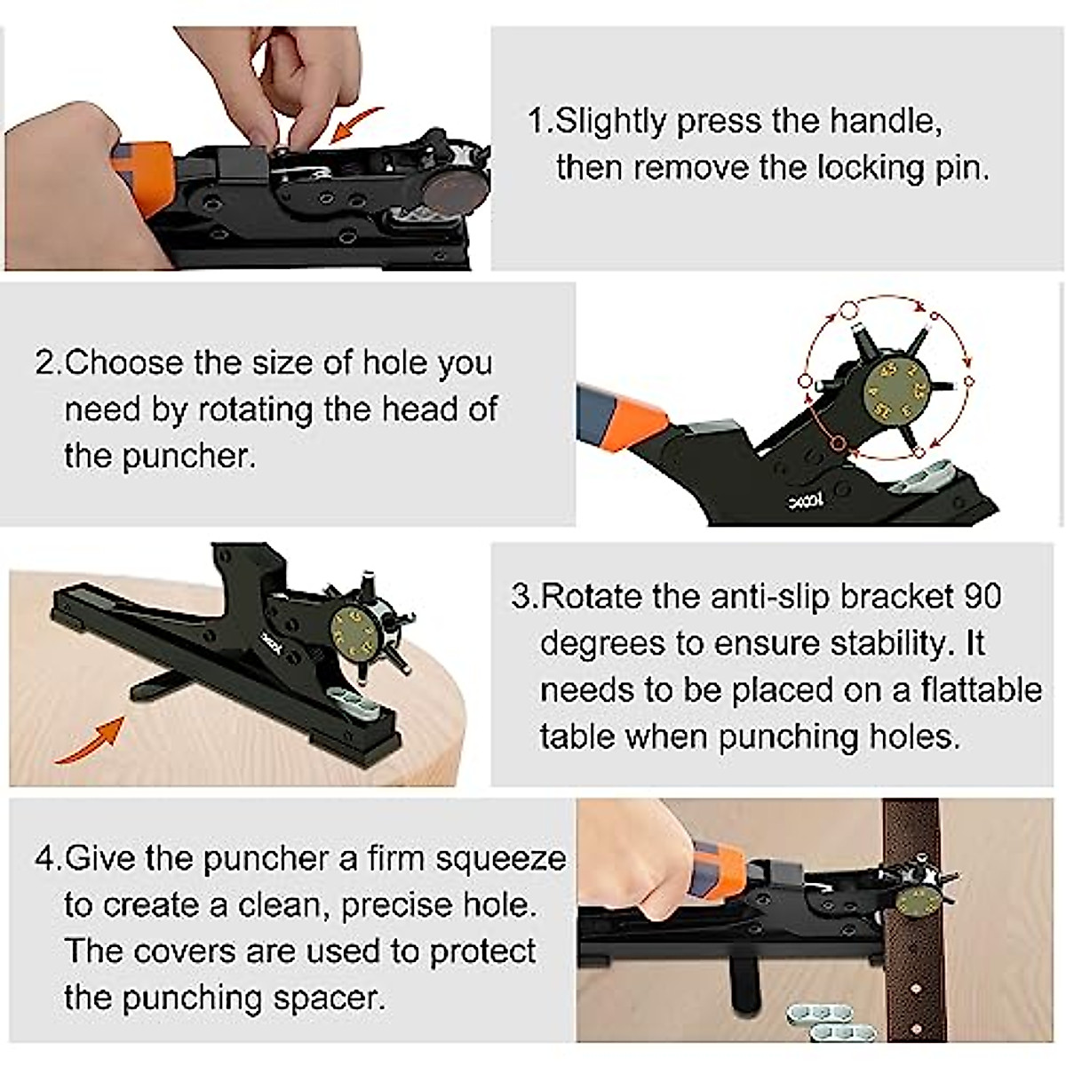 Revolving Punch Plier Kit, XOOL Leather Hole Punch Set for Belts, Watch Bands, Straps, Dog Collars, Saddles, Shoes, Fabric, DIY Home or Craft Projects, Heavy Duty Rotary Puncher, Multi Hole Sizes Make