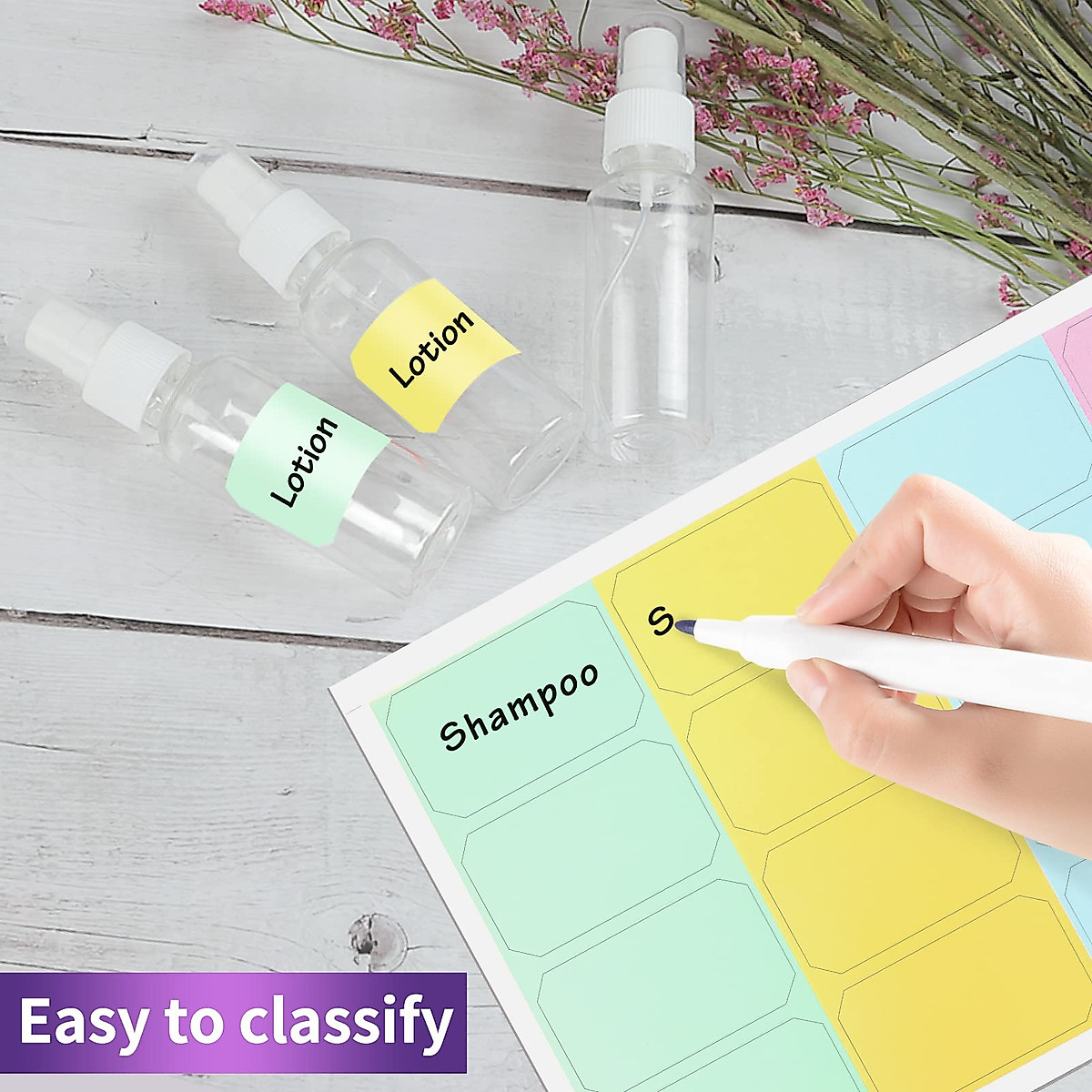 Mandydov 8 Pack Clear Empty Mini Little Spray Bottles, Fine Mist 2oz / 55ml Refillable Pocket Size Sprayer Plastic Mini Travel Bottle Set Makeup Bottles with 2Pcs Funnels and 4 Color Labels