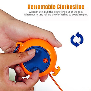 Portable Travel Clothesline, 26-Foot Retractable Clothesline with 10 Stoppers and 20 clothespins, Adjustable Indoor/Outdoor Laundry Line for Hotel, Cruise, Backyard