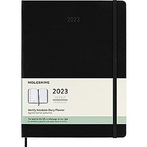Moleskine 2023 Weekly Notebook Planner, 12M, Extra Large, Black, Hard Cover (7.5 x 10)