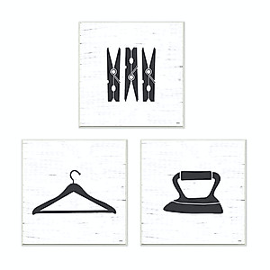Stupell Industries Laundry Items Bathroom Black and White Design Wall Plaque, 3pc, Each 12 x 12, Multi-Color