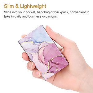 Fintie Business Card Holder, Premium Vegan Leather Coated Stainless Steel Professional Slim Name Card Case Organizer for Men & Women (Glittering Marble)
