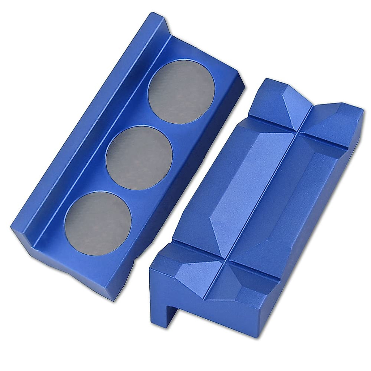 BARTOO Aluminum 4" Vise Jaws Pads, Magnetic Reversible Pipe Vise, AN Fitting Vice Jaw Covers, Professional Grade Multi-Purpose Vise Jaw Protective Inserts for Any Metal Bench Vice (4", Blue)