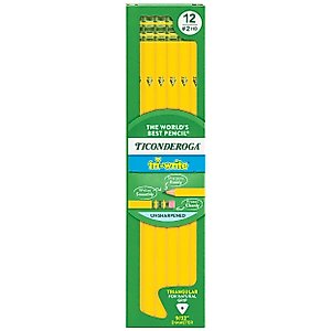 Ticonderoga Tri-Write Wood-Cased Pencils, 2HB Soft, Yellow, 12 Count