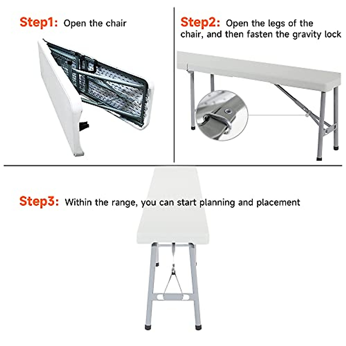 Flamebrother Folding Bench 6ft Outdoor Portable Foldable Soccer Benches Seat for Picnic Garden Party Camping Dining White