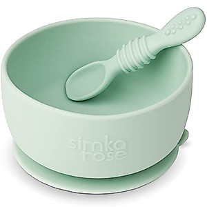 Simka Rose Baby Bowl and Spoon Set, Baby Bowls Suction for Toddler, BPA-Free Silicone Bowls Baby, Baby Bowl and Spoon Dishwasher and Microwave Safe Baby Feeding Supplies (Sage)