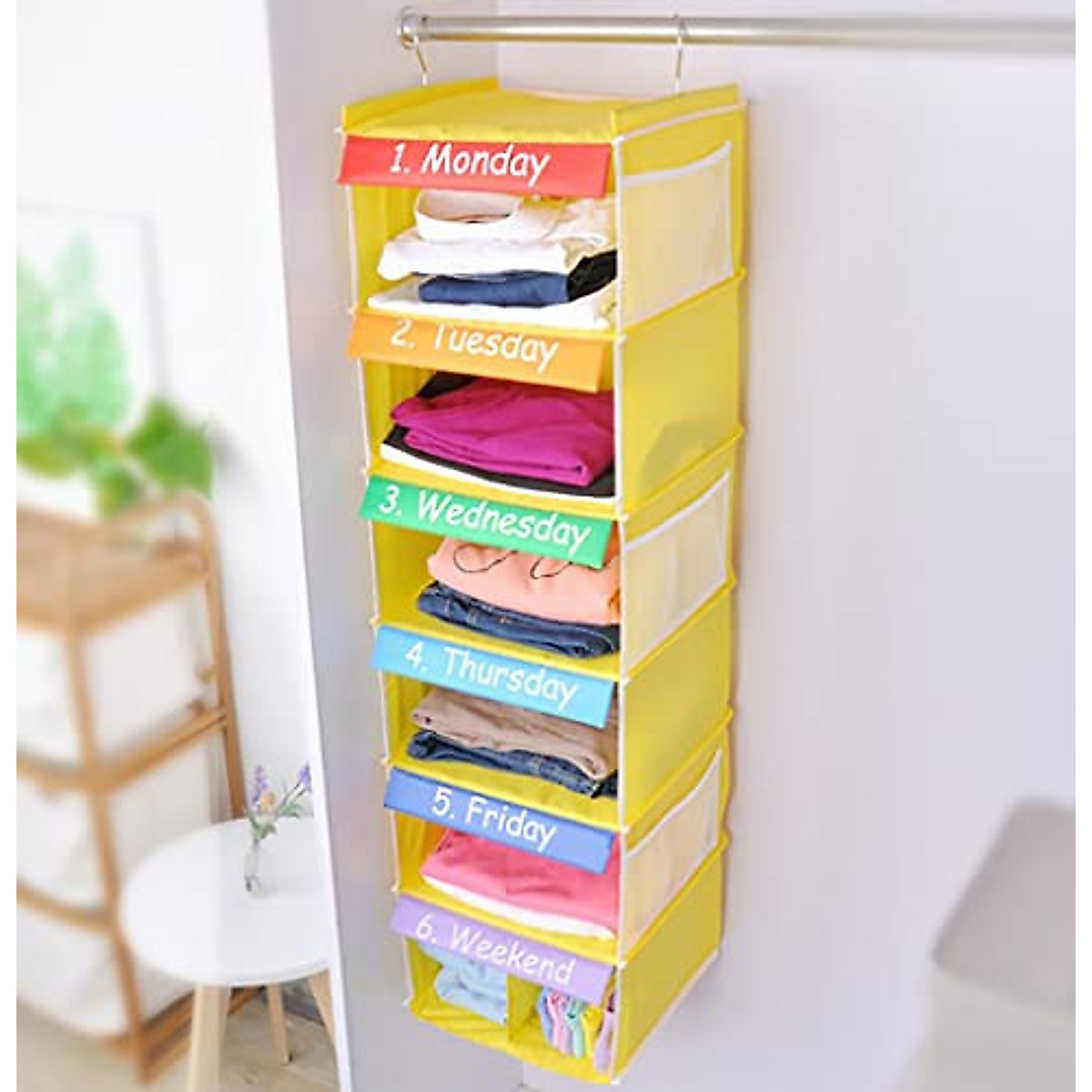 Ximenger Weekly Closet Organizers & Storage Hanging Daily Closet Shelves with 6-Shelf Foldable Oxford Cloth Weekday Clothes Organizer