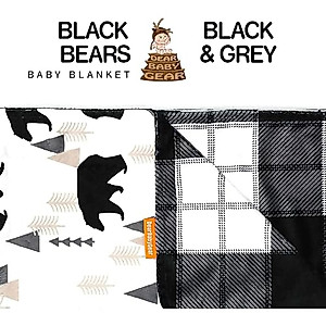 Dear Baby Gear Bears Deluxe Baby Blanket - Reversible, Milestone & Newborn Gifts for Girls and Boys - Black Bears, Geometric Trees - Black and White Plaid - 40" x 30"