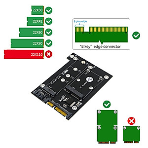 Adapter Card, M.2 and MSata SSD to SATA3, MSata SSD 6Gbps Mass Storage Interface, Read Speed 520MB/S, Plug and Play Suitable for 2230, 2242, 2260, 2280