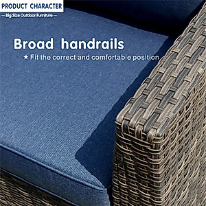 ovios 9 Pieces Patio Furniture Set, Outdoor Wicker Rattan Sectional Sofa Set with Chairs Couch, All Weather Assembled Furniture Set, No Assembly, Grey Wicker, Denim Blue Cushion