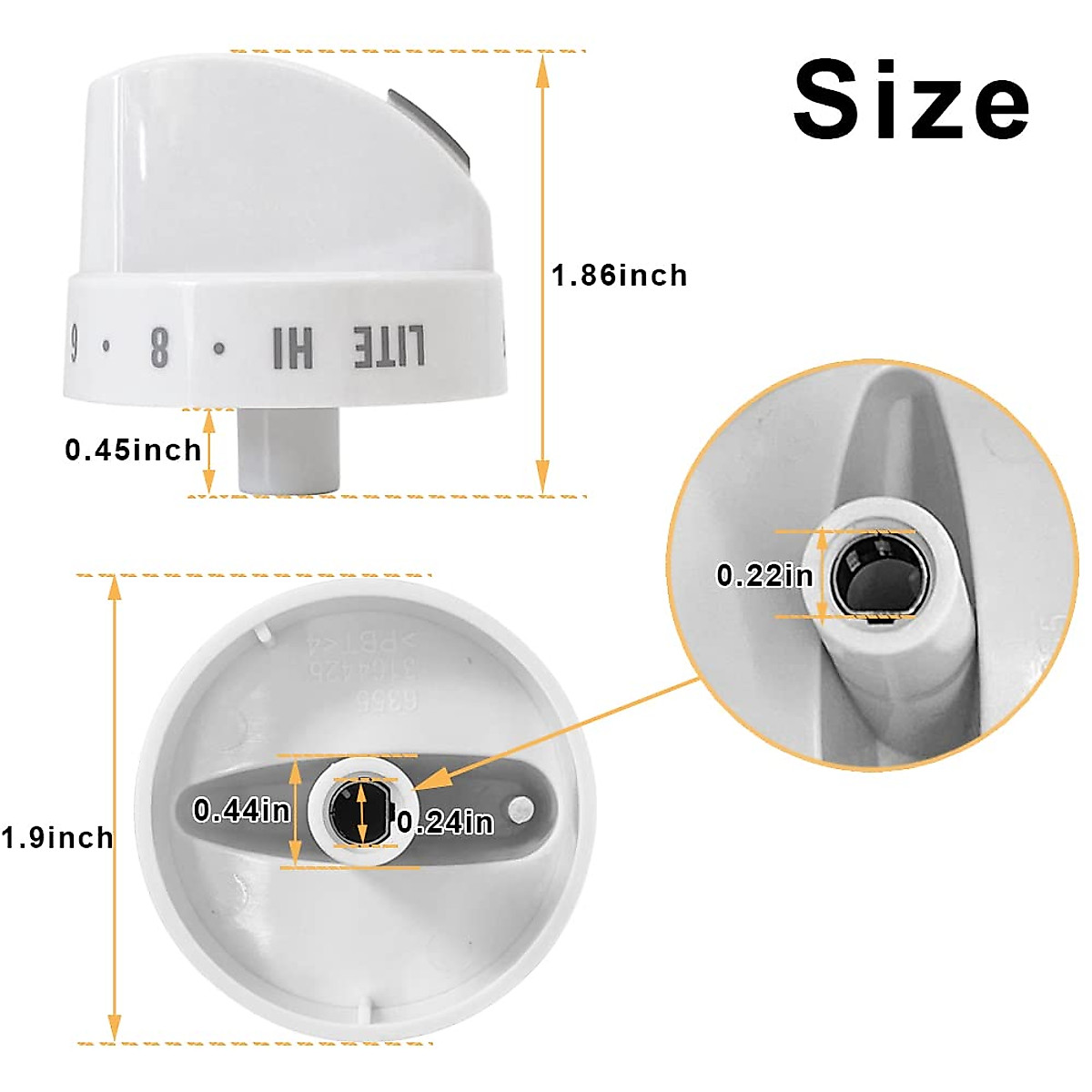 2Pcs 316442512 Burner Control Knob, Gas Range Knobs Compatible with Frigidaire, Kenmore, Sears Range Oven, Stove Knobs Replacement Part, Replaces PS2332410, AP4327159, FRG316442512 White