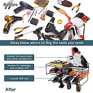 Soldow Power Tool Organizer Drill Storage Rack, Heavy Duty Floating Tool Shelf Wall Mounted, Cordless Drill Holder Hanging Steel Rack for Tools Storage Garage, Pegboard, Plank, Cement Wall