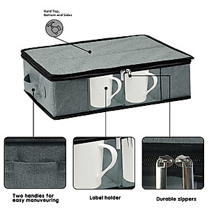 Boczif Coffee Cup Storage Box, Storage Containers Holds 12 Glassware, Coffee Mugs and Tea Cups, Padded Dinnerware Case with Dividers, Handles, Zipper & Lid, Stackable Holders for Plate, Cup, Flatware