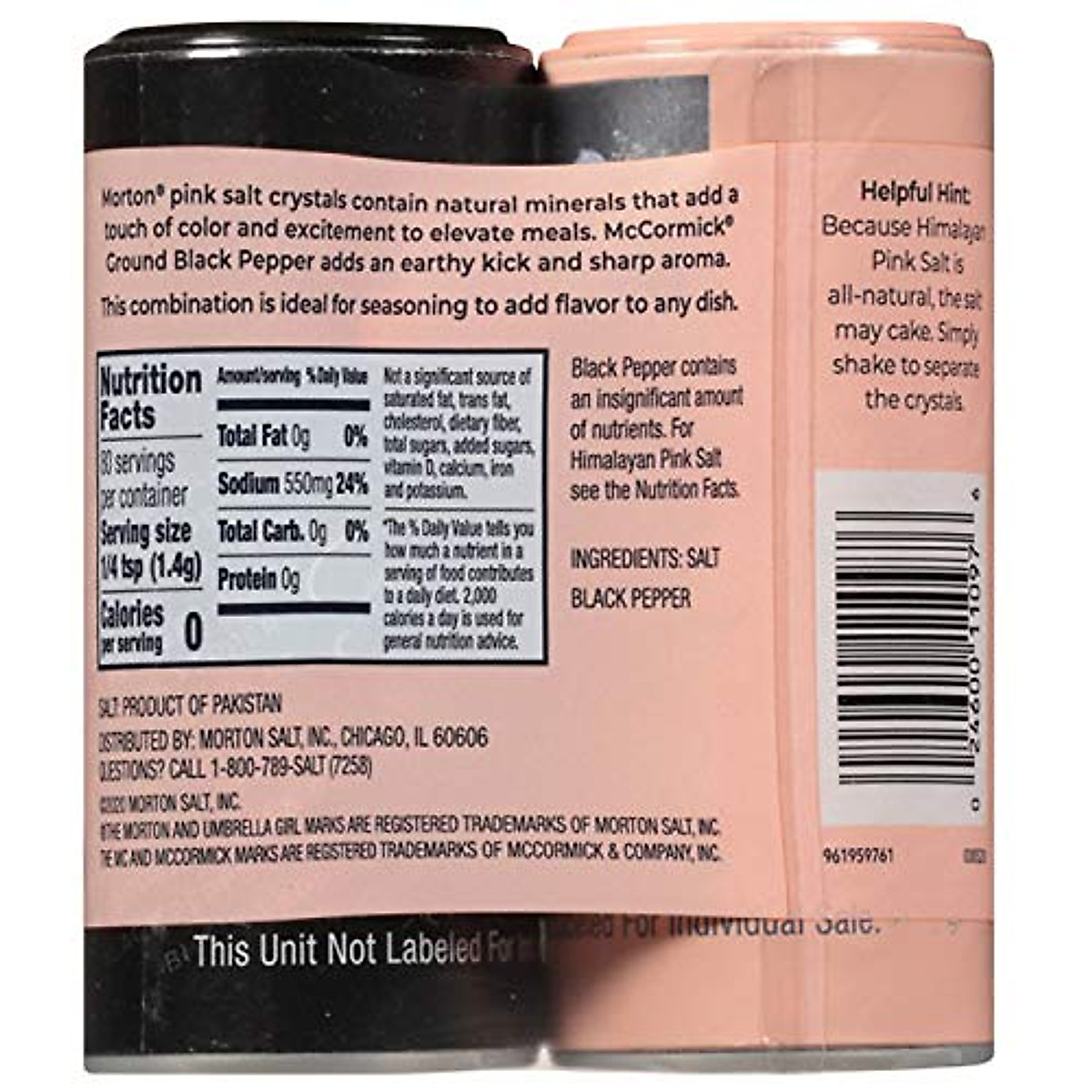 Morton All-Natural Himalayan Pink Salt & McCormick Pepper Shakers, 5.25 Ounce