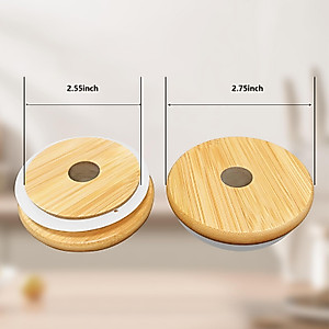 Mason Jar Lids with Straw Hole, 2.76inch/70mm Bamboo Mason Jar Lids for Regular Mouth Drinking Jars, Reusable Wooden Lids, Bamboo Lids Perfect for Glass Cups and Beer Glasses (3 Pack)