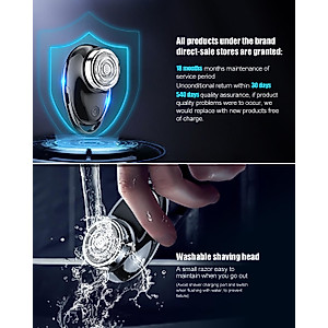 Electric Shaver One-Button Use Electric Razor for Men Rotary Portable Mini Shaver Pocket Size, Rechargeable, Wet&Dry, IPX6 Waterproof, Travel, Home, Office, Car (Black)