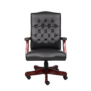 Boss Office Products Classic Executive Caressoft Chair with Mahogany Finish in Black