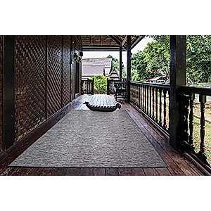 Machine Washable Tonal Design Jute Back 5x7 Reversible Indoor/Outdoor Area Rug for Patio, Living Room, Bedroom, Office, Dining Room, 5'3" x 6'11", Gray