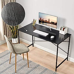 Coavas 47 inch Computer Desk Large Study Desk Simple Writing Table Workstation for Home, Black Wood Tabletop with Black Frame