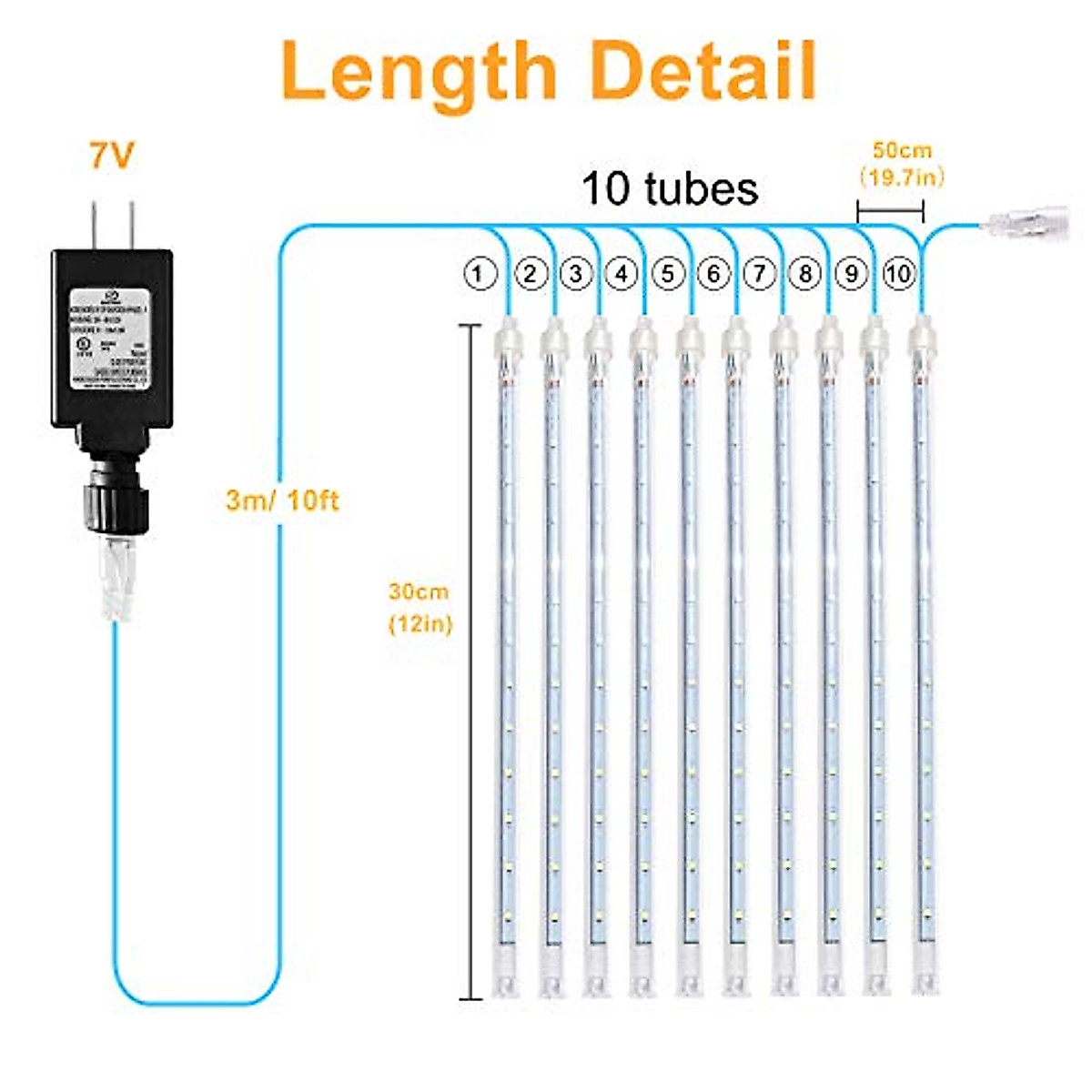 Aluan Christmas Lights Meteor Shower Rain Lights 10 Tube 240 LED 12 Inch Waterproof Plug in Falling Rain Fairy String Lights for Halloween Christmas Holiday Party Home Patio Outdoor Decoration, Blue