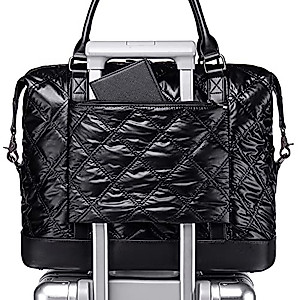 LEDAOU Weekender Travel Overnight Bag Women Ladies Quilted Carry On Tote Duffle Bag with Luggage Sleeve (Quilted Black)