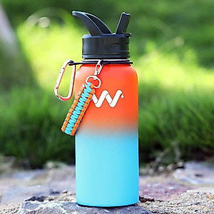 WEREWOLVES 24 oz Insulated Water Bottle With Paracord Handles & Strap & Straw Lid & Spout Lid,Reusable Wide Mouth Vacuum Stainless Steel Water Bottle for Adults (New-Summer Orange, 24 oz)