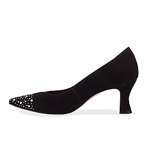 Ros Hommerson Women's Sadee Comfort Sculpted Heel Pump with Rhinestones Black Kid Suede 8.5 US Wide (D)