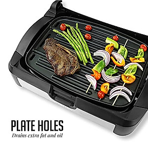 Ovente 2-in-1 Electric Grill and Griddle with Removable Tempered Glass Cover, 1700W Fast Heating Ceramic Non-Stick Plate Perfect for Indoor BBQ Cooking Breakfast, Pancake, Bacon and Egg, Black GR2001B