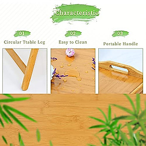 2 Pack Bed Tray Table Breakfast Trays Serving Tray Bamboo Bed Laptap with Floding Legs Handles and Phone Holders